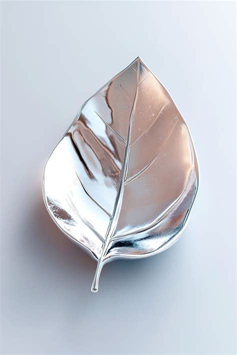 Futuristic Botanical Art Features A Liquid Chrome Leaf With A Glossy