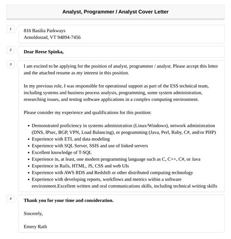 Analyst Programmer Analyst Cover Letter Velvet Jobs