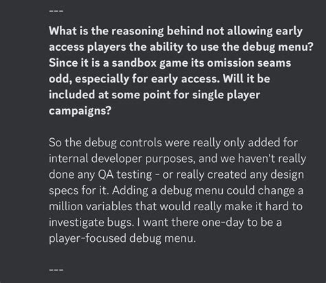 For Those Curious About The Debug Menu Not Currently Planned But They