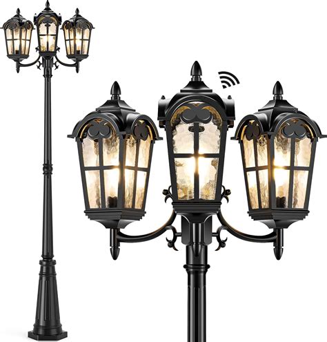 Black Dusk To Dawn Outdoor Post Lights 3 Head Aluminum Street Lamp