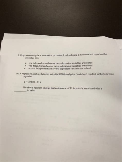 Solved Regression Analysis Is A Statistical Procedure For Chegg