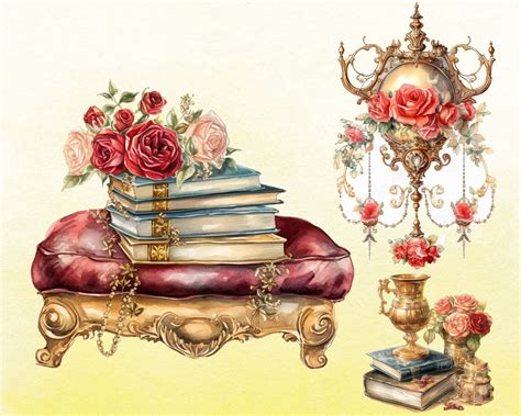 Victorian Décor Shabby Chic Illustration Png Set Clip Art Bundle