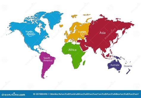 Continentes Do Mundo Mapeiam Continente Individual Separado Nomes