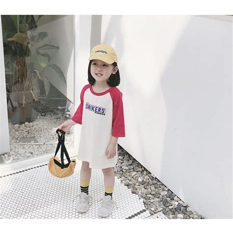 韩国童装儿童女童时尚字母运动风中长款丅恤裙潮款虎窝淘