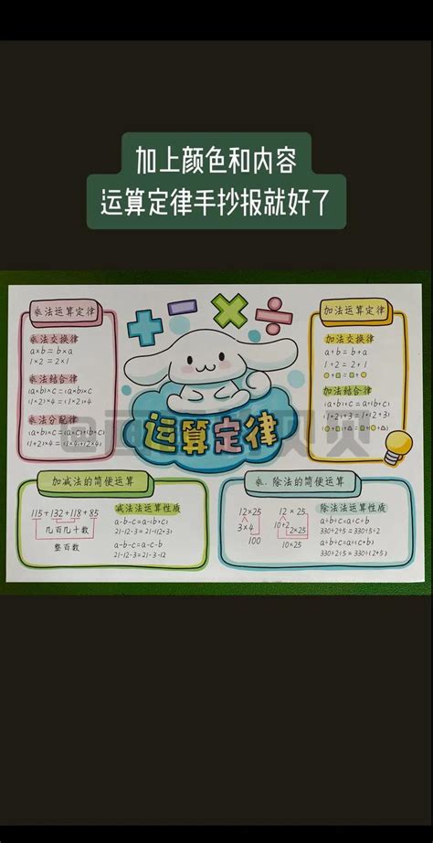 数学手抄报四年级下册运算律汇总（精选11张）手抄报图片大全