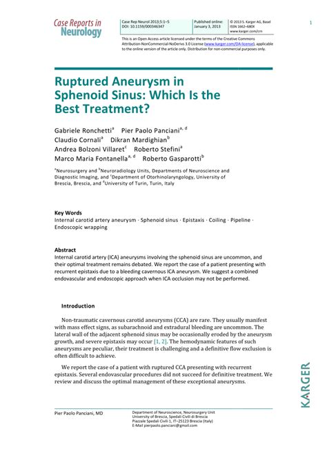 Pdf Ruptured Aneurysm In Sphenoid Sinus Which Is The Best Treatment