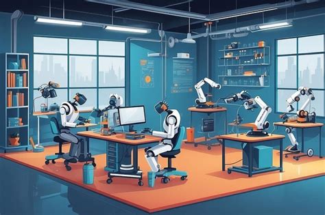 Descrever um canto de laboratório de robótica estudantes
