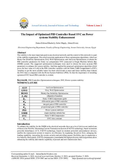 Pdf The Impact Of Optimized Pid Controller Based Svc On Power Systems