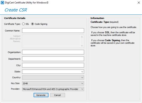 Csr Generation Digicert Certificate Utility Code Signing Ssl