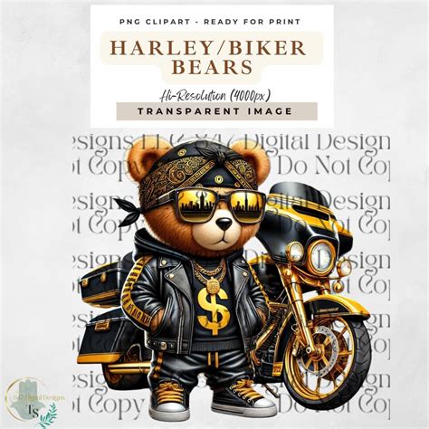 Black And Gold Harley Bear Biker Bear Motorcycle Rider Png Biker