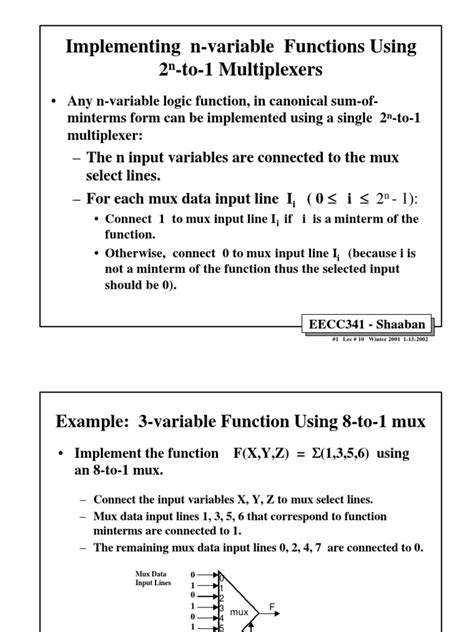 Implementing N Variable Functions Using 2 To 1 Multiplexers Pdf