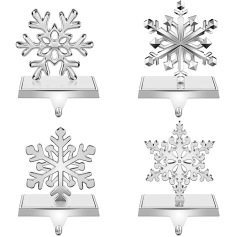 Ripeng Snowflake Christmas Stocking Hangers For Mantel Set Of 4 Silver