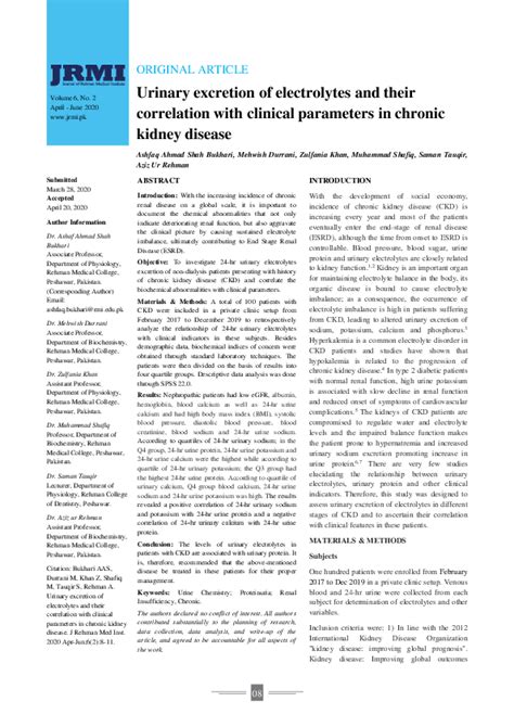 Pdf Urinary Excretion Of Electrolytes And Their Correlation With Clinical Parameters In