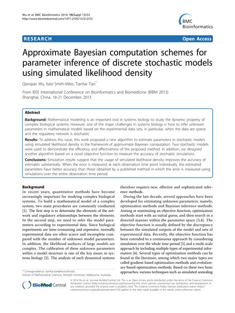 Pdf Approximate Bayesian Computation Schemes For Parameter Inference Of Discrete Stochastic