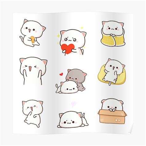 Chibi Cat Set 9 Pieces Line Poster By Wannabe311 Redbubble