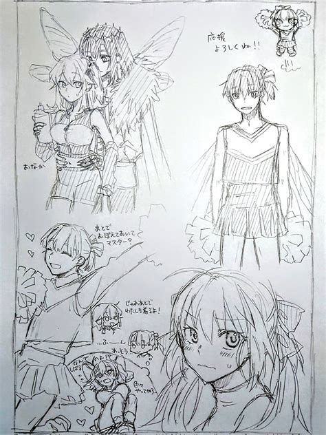柑月伊予 On Twitter キャスとオベぐだ♀とチア服オベの落描きたち ⚠ナチュラルにオベが女装してるので注意 T
