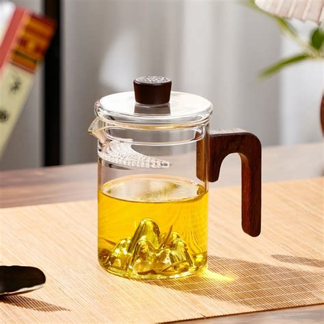 Silent Elegance Glass Tea Brewer With Lid And Wooden Handle Tea And Whisk