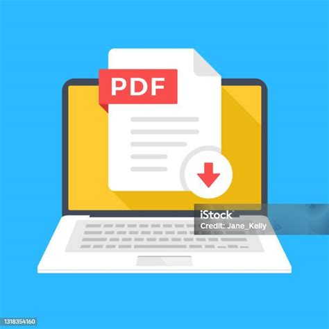 Pdf 문서를 다운로드합니다 랩톱 화면에 Pdf 파일 웹 사이트에서 Pdf 문서를 저장합니다 컴퓨터 파일 개념을 다운로드합니다 현대 플랫 디자인 그래픽 요소 벡터