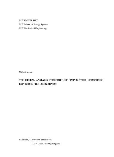 Structural Fire Analysis Using Fem Structural Analysis Technique Of Simple Steel Structures E