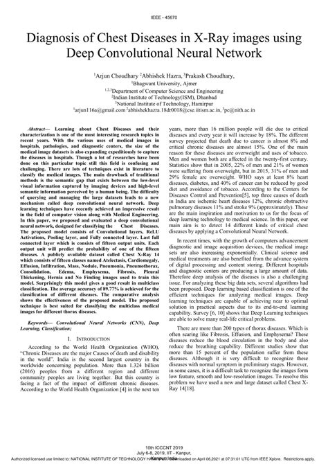 Pdf Diagnosis Of Chest Diseases In X Ray Images Using Deep Convolutional Neural Network