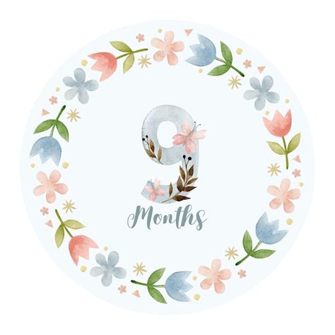 Premium Photo Monthly Milestone Card 9 Months Cute Watercolor