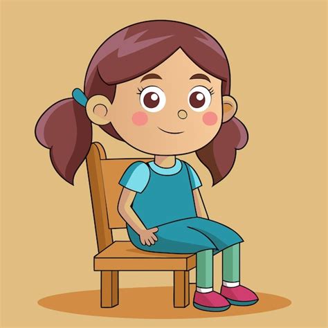 Cartoon Girl Sitting On Wooden Chair Illustration Premium Ai