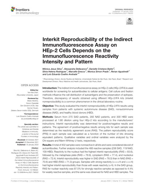 Pdf Interkit Reproducibility Of The Indirect Immunofluorescence Assay
