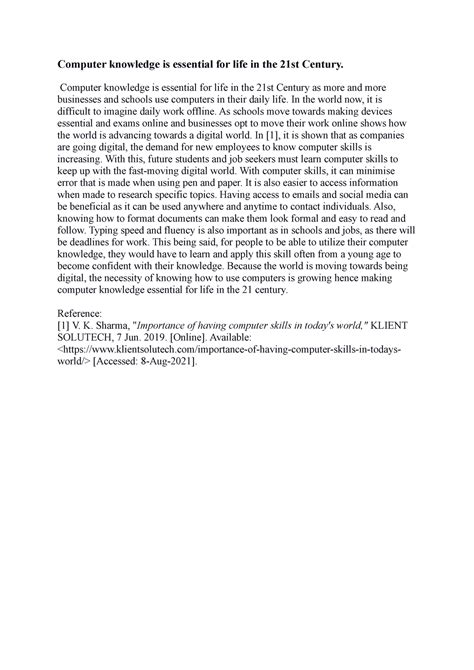 Comp Sci 110 Essay Example Computer Knowledge Is Essential For Life