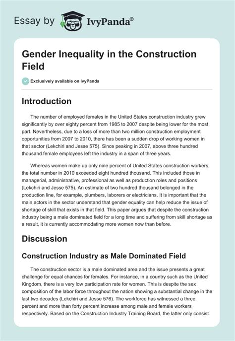Gender Inequality In The Construction Field Words Essay Example