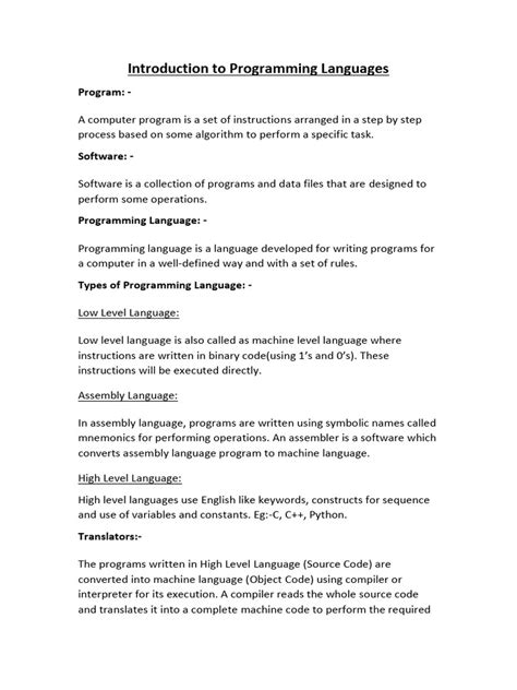 Grade 9 Introduction To Programming Languages Pdf Class