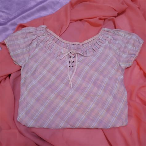 Y2k Milkmaid Cottage Core Coquette Crinkle Semi Puffy Sleeve With Front
