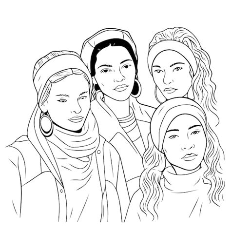 스케치 손으로 그린 단일 라인 아트 색칠 페이지 라인 드로잉 여성의 날 프리미엄 벡터