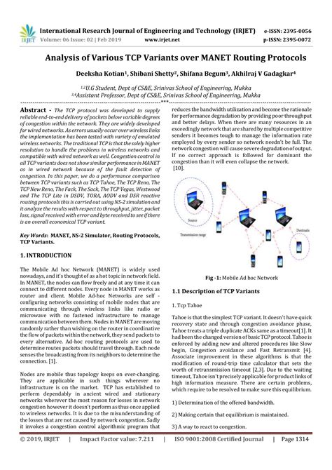 Irjet Analysis Of Various Tcp Variants Over Manet Routing Protocols