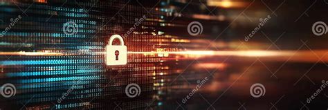 Glowing Lock Icon In A Matrix Of Binary Code Representing Digital