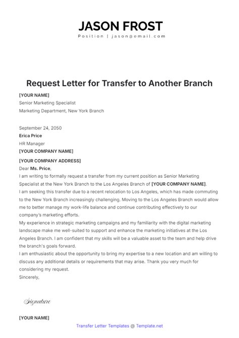 Free Request Letter For Transfer To Another Branch Template To Edit Online