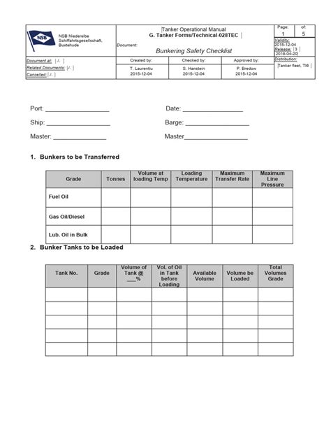 028tec Bunkering Safety Checklist Pdf Oil Tanker Fuel Oil