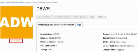 Starting And Stopping Autonomous Data Warehouse Database Oracledbwr