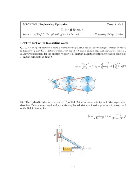 Tutorial Dynamics Questions MECH Engineering Dynamics Term Tutorial Sheet