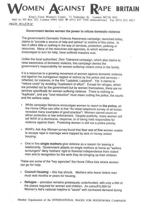 Press Release Government Denies Women The Power To Refuse Domestic