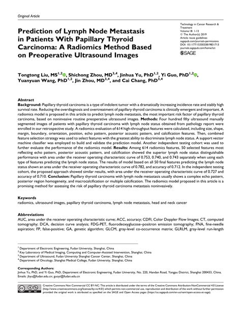 Pdf Prediction Of Lymph Node Metastasis In Patients With Papillary