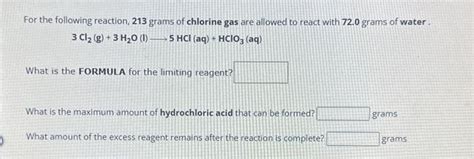 For The Following Reaction Grams Of Chlorine Gas Chegg
