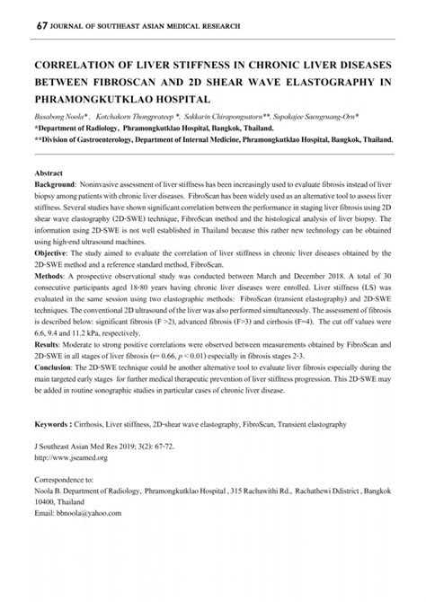 Pdf Correlation Of Liver Stiffness In Chronic Liver Diseases Between