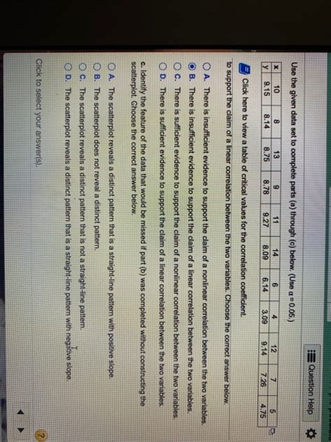Solved Question Help Use The Given Data Set To Complete