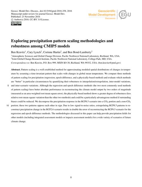 Pdf Exploring Precipitation Pattern Scaling Methodologies And