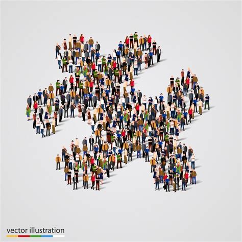 Grand Groupe De Personnes Formant La Forme D Un Puzzle Vecteur Premium