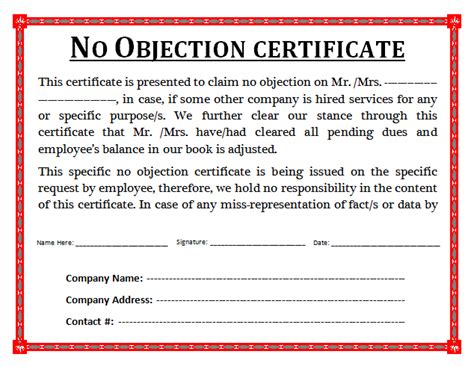 No Objection Certificate Template Free Word TemplatesFree Word Templates