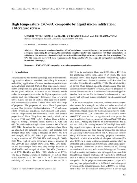 Pdf High Temperature Ccsic Composite By Liquid Silicon Infiltration