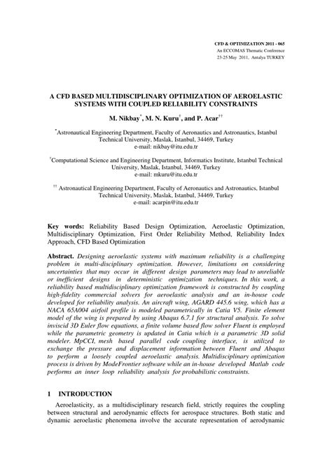 pdf a cfd based multidisciplinary optimization of aeroelastic systems