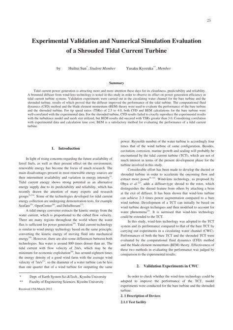 Pdf Experimental Validation And Numerical Simulation Evaluation Of A Shrouded Tidal Current