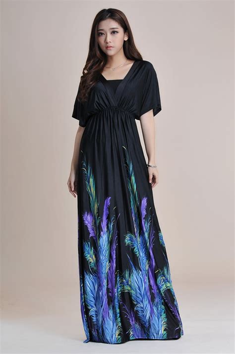 Buy Women Summer Boho Dress Feathers Print Dresses